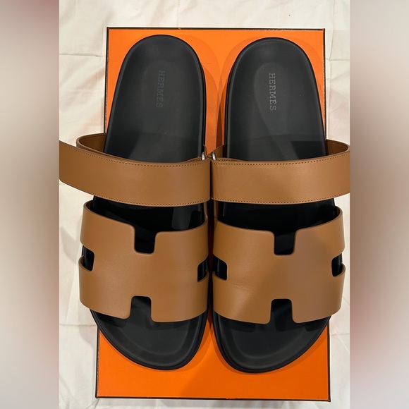 Hermes | Shoes | Hermes Tan And Black Mens Sandals | Poshmark